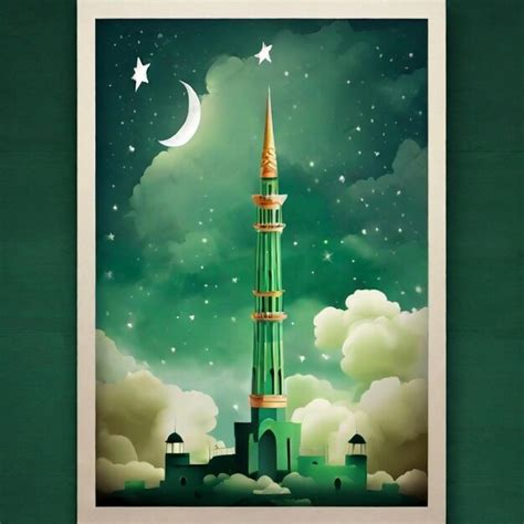 Premium Psd Menar E Pakistan On A Cloudy Grungy And Blury Background