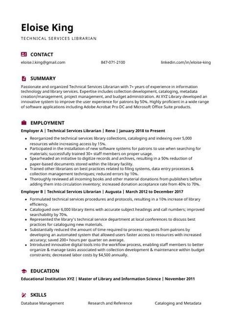 Technical Services Librarian Resume Cv Example And Writing Guide