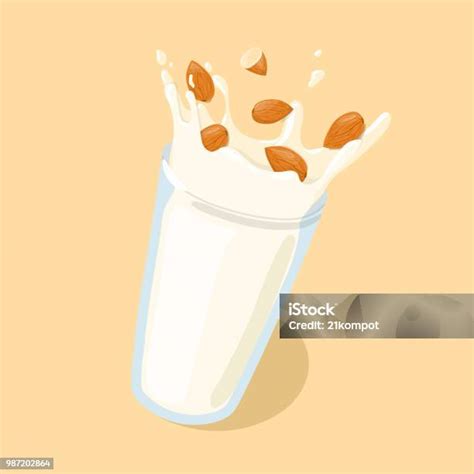 自製杏仁奶飛濺在玻璃與整個杏仁向量圖示健康飲食卡通插圖隔離向量圖形及更多乳糖發酵圖片 乳糖發酵 健康的生活方式 健康飲食 Istock