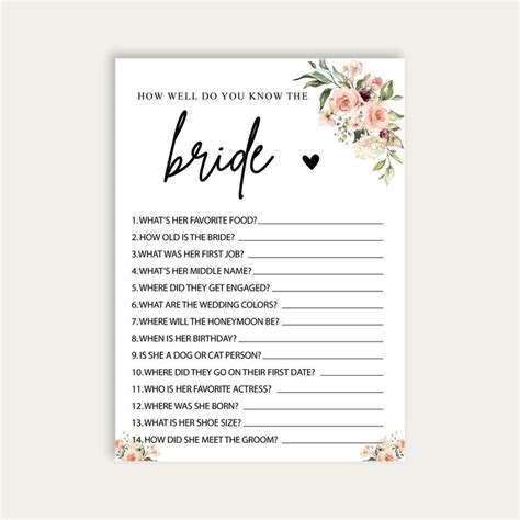 How Well Do You Know The Bride Bridal Shower Game How Well Do You Know