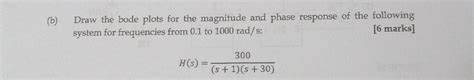 Solved Draw The Bode Plots For The Magnitude And Phase Chegg