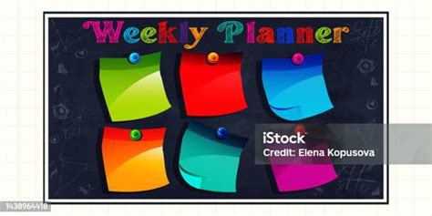 일일 계획의 개념 만화 스타일의 수업 일정 주간 수업 및 수업 일정 자유형 그림이있는 교육청의 배경에 멀티 컬러 스티커 개념에