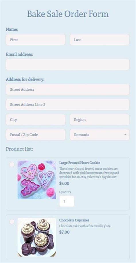 Online Bake Sale Order Form Template 123formbuilder