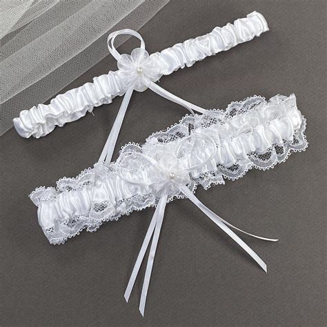 White Wedding Garter Set White Lace Wedding Garter White Garter White