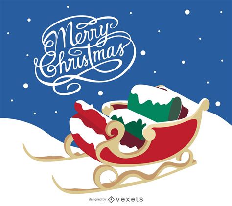 Descarga Vector De Tarjeta De Feliz Navidad Con Trineo En La Nieve