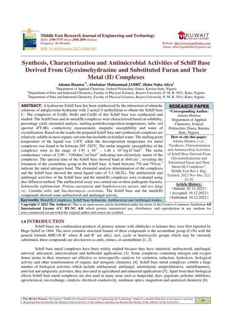 Pdf Synthesis Characterization And Antimicrobial Activities Of Schiff Base Derived From