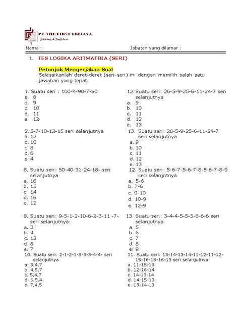 Soal Psikotest Penerimaan Karyawan Baru Pdf