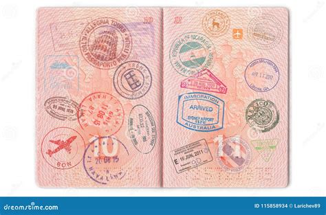 Visas Stamps Seals In The Passport Background With Various Editorial