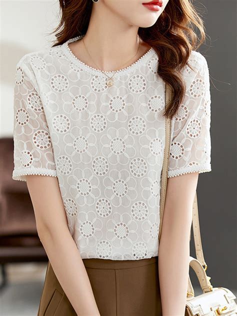 Qoo10 Ladies French Style Flower Embroidery Chiffon Workoffice