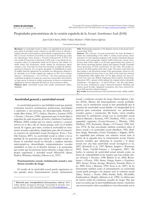Pdf Propiedades Psicométricas De La Versión Española De La Sexual Assertiveness Scale Sas