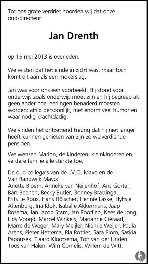Jan Drenth 15 05 2013 Overlijdensbericht En Condoleances Mensenlinq Nl
