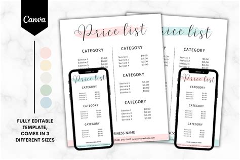 Editable Price List Template 5 Colors Graphic By Sundiva Design
