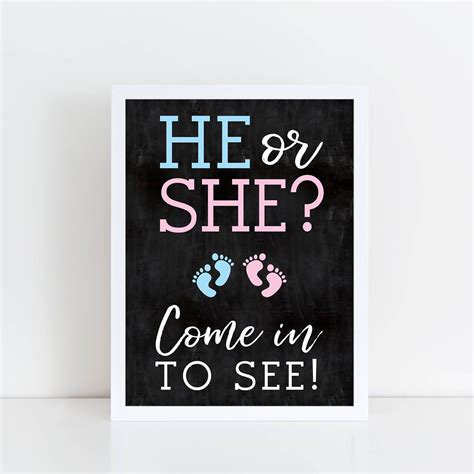 Printable He Or She Gender Reveal Chalkboard Sign