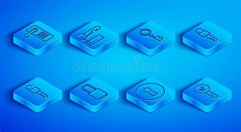 Set Line Digital Door Lock Marked Key Old Lock Keyhole Locked Unlocked And Icon Vector