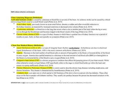 Data Analysis Diagnosis PART A Data Collection And Analysis Client Admitting Diagnosis