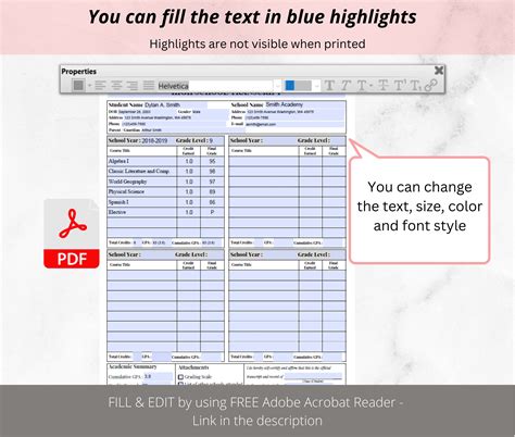 Fillable Printable High School Transcript Template Homeschool Report Card Homeschool Pdf