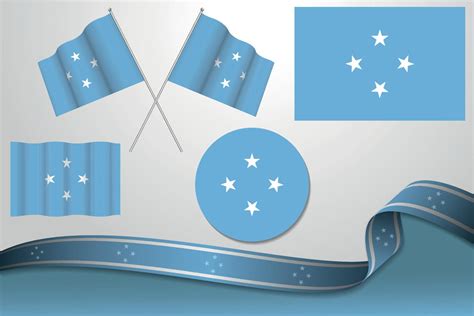 Set Of Micronesia Flags In Different Designs Icon Flaying Flags And