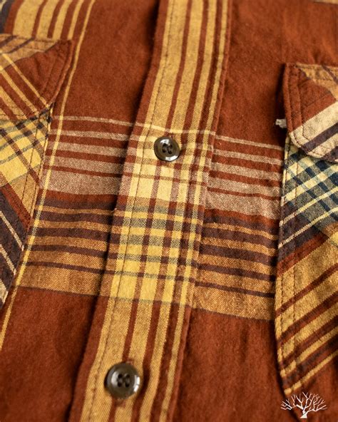Orslow Short Sleeve Original Check Work Shirt W Flap Pocket Brown