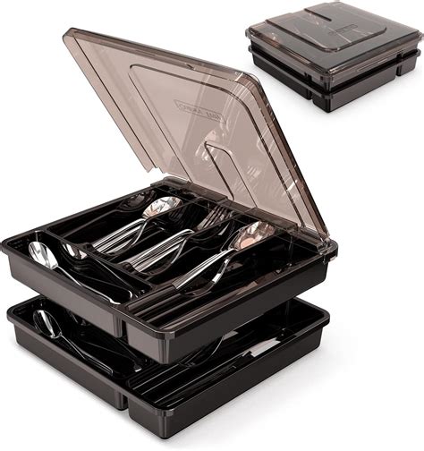 Yicochi 2 Layer Large Silverware Tray With Lid Stackable