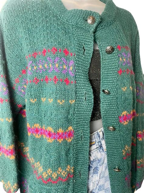 Vintage Alps Womens Fair Isle Geometric Print Cardigan Sweater Etsy