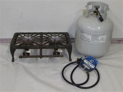 Lot Detail Cool Old Cast Iron Double Burner Propane Camp Stove