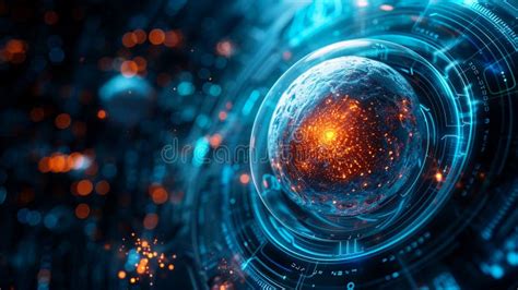 futuristic globe with glowing core in blue interface stock illustration illustration of