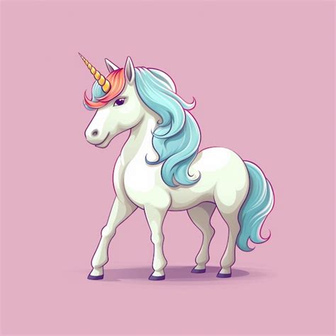 Unicornio De Dibujos Animados Con Una Melena Rosa Y Una Melena Azul