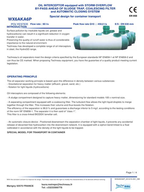 Oil Seperator 1 Data Sheet Pdf Earth Sciences Civil Engineering