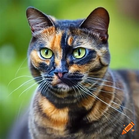 Tortoiseshell Cat With Orange Face In A Garden On Craiyon