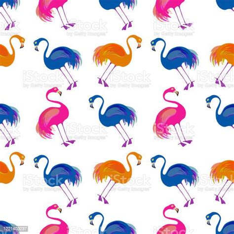 핑크 블루 오렌지 색상의 밝은 플라밍고와 여름 원활한 패턴 0명에 대한 스톡 벡터 아트 및 기타 이미지 0명 계절 다중 색상 Istock