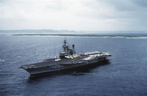 An Aerial Port Bow View Of The Aircraft Carrier Uss Midway Cv 41