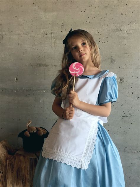 Alice In Wonderland Dress For Girls Blue Taffeta And White Cotton Etsy