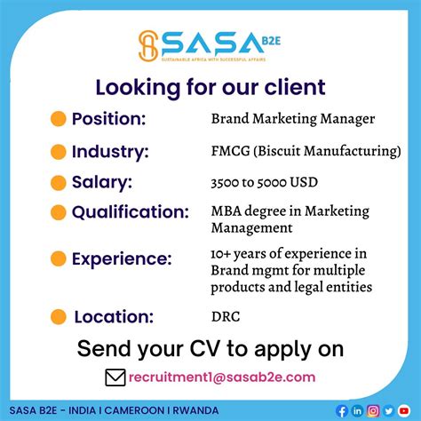 Hiring Recruitment Brandmanager Marketing Africajobs Fmcgjobs