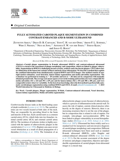 Pdf Fully Automated Carotid Plaque Segmentation In Combined B Mode And Contrast Enhanced