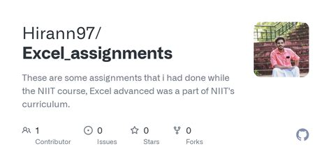 Github Hirann97excelassignments These Are Some Assignments That I Had Done While The Niit