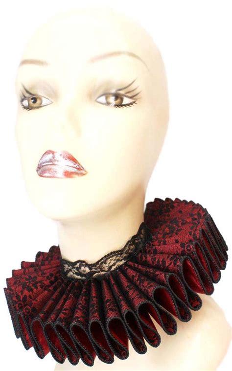 Ruffled Collar Red Gothic Lace Elizabethan Neck Ruff Victorian Etsy