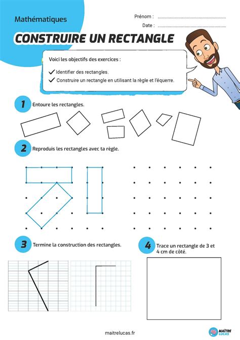 Exercices Construire Un Rectangle Pour Ce1 Et Ce2 Maître Lucas