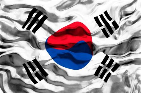 한국의 국기와 함께 한국 배경의 국기 프리미엄 사진