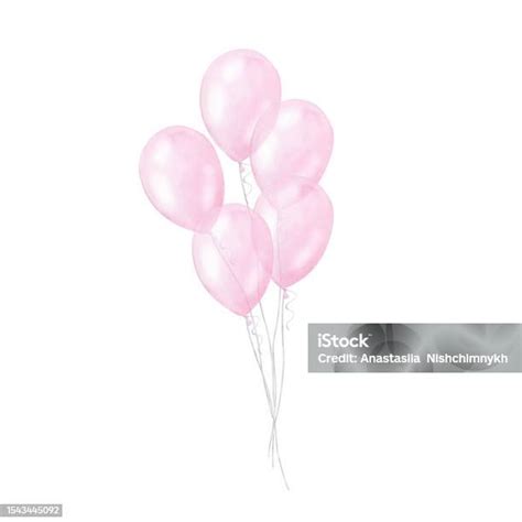 핑크 풍선 묶음 여자 아이 생일 서프라이즈 손으로 그린 수채화 그림은 흰색 배경에 분리되어 있다 성별 공개 파티 베이비 샤워