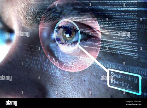 Identity Holographic Or Man With Eye Scan In Digital Cybersecurity