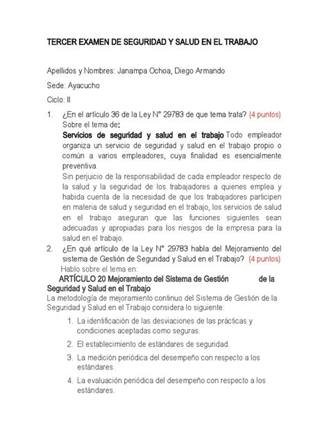 Tercer Examen De Seguridad Y Salud En El Trabajo 2022 I Pdf