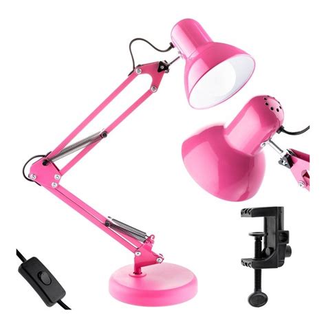 Lampka led biurkowa kreślarska szkolna różowa z uchwytem E27 Eldor24