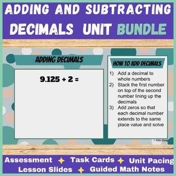 Add And Subtract Decimals Unit Bundle Math Notes Task Cards Lesson Slides