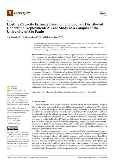 Pdf Hosting Capacity Estimate Based On Photovoltaic Distributed Generation Deployment A Case