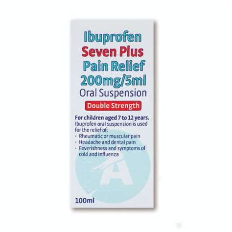 Ibuprofen Double Strength Suspension Seven Plus 200ml5ml 100ml
