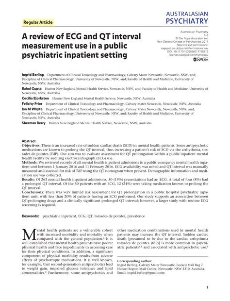 Pdf A Review Of Ecg And Qt Interval Measurement Use In A Public Psychiatric Inpatient Setting