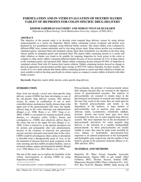 Pdf Formulation And In Vitro Evaluation Of Dextrin Matrix Tablet Of