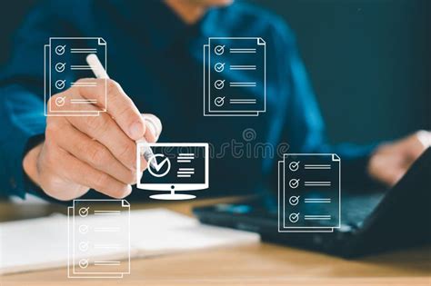 Businessmen Use Computers To Make Questionnaires Online Checklists