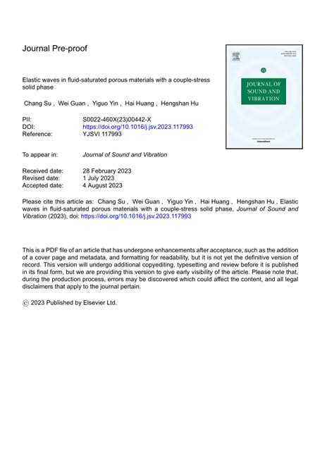 Pdf Elastic Waves In Fluid Saturated Porous Materials With A Couple Stress Solid Phase