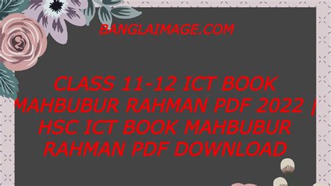 Class 11 12 Ict Book Mahbubur Rahman Pdf 2022 HSC ICT Book Mahbubur Rahman Pdf Download